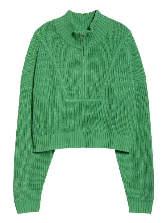 Staud Hampton Crop Half-zip Cashmere Sweater - Leaf