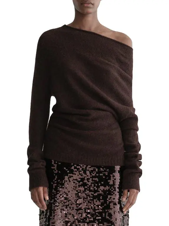 A.L.C. Freya One-shoulder Alpaca-blend Sweater - Dark Umber