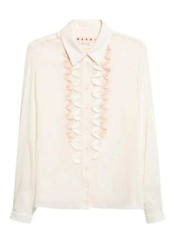 Marni Ruffle Appliqué Silk Crêpe De Chine Shirt - Brown/antique White