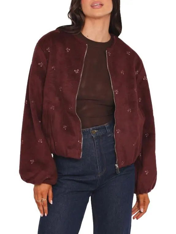 PETAL & PUP Marla Crop Bomber Jacket - Cherry