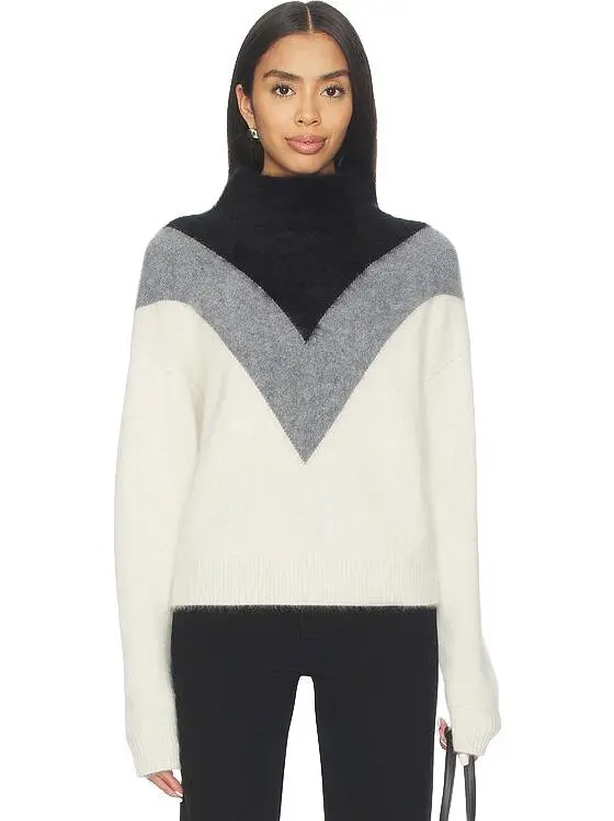 Theory Chevron Yoke Cashmere Sweater - Ivory Multi