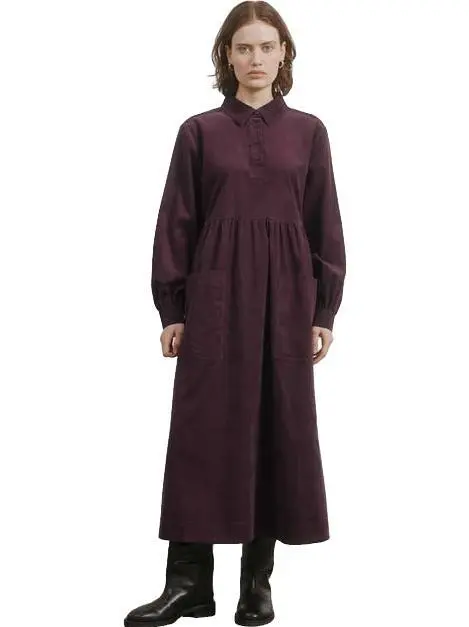 ALBARAY Cord Placket Midi Dress - Burgundy