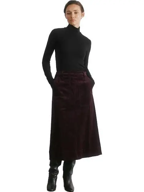 ALBARAY A-line Corduroy Skirt With Patch Pockets - Burgundy