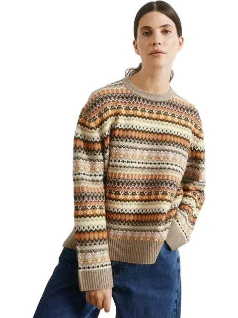 ALBARAY Fair Isle Long Sleeve Crew Neck Jumper - Neutral
