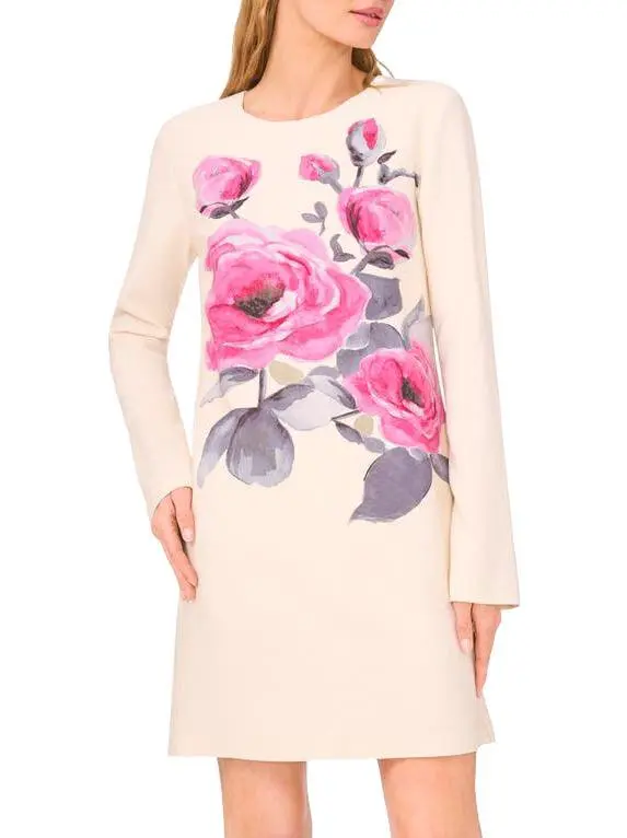 Ted Baker London Floral Print Long Sleeve Dress - Vanilla Ice