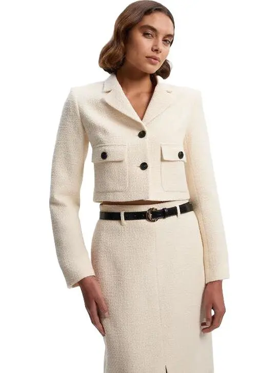 Karen Millen Double Button Tweed Cropped Jacket - Cream