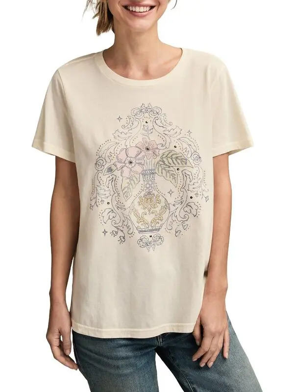 Lucky Brand Floral Graphic Crewneck T-shirt - Canoli Cream
