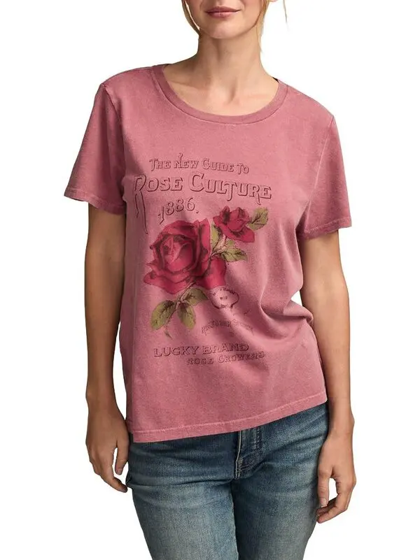 Lucky Brand Rose Culture Graphic Cotton T-shirt - Rose Wine