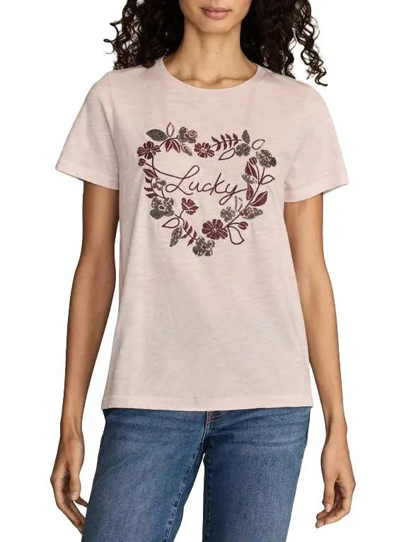 Lucky Brand Floral Heart Graphic T-shirt - Mauve Chalk