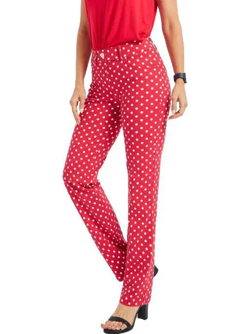 Betabrand 7-pocket Straight Leg Trousers - Red White Dot