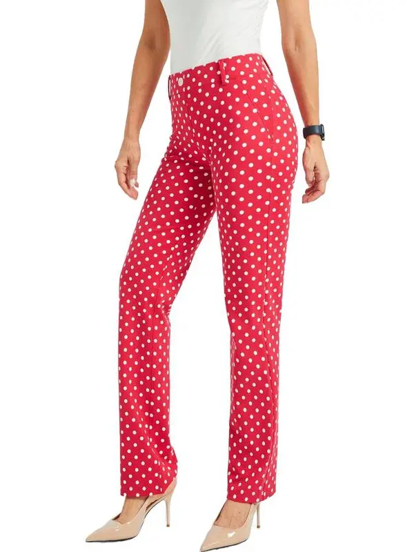 Betabrand Straight-leg Dress Pant Yoga Pants - Red White Dot