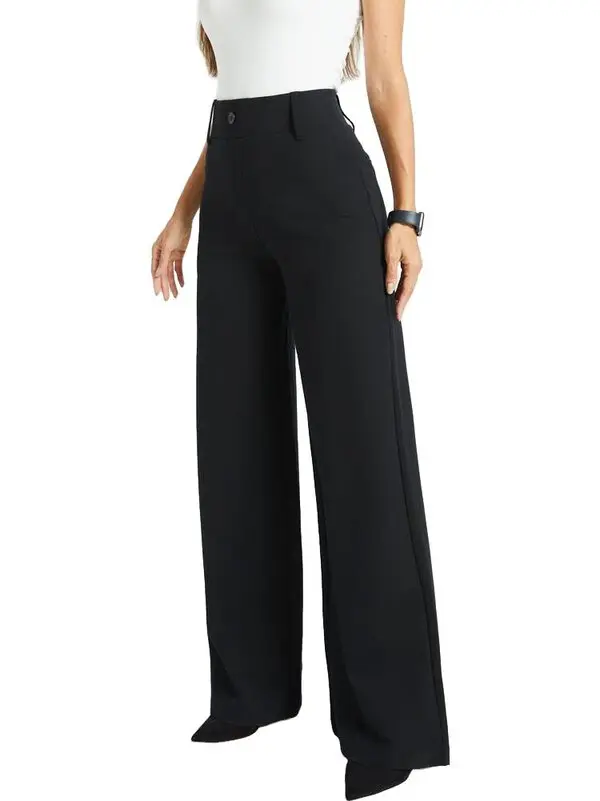 Betabrand High-waist Wide Leg Trousers - Black