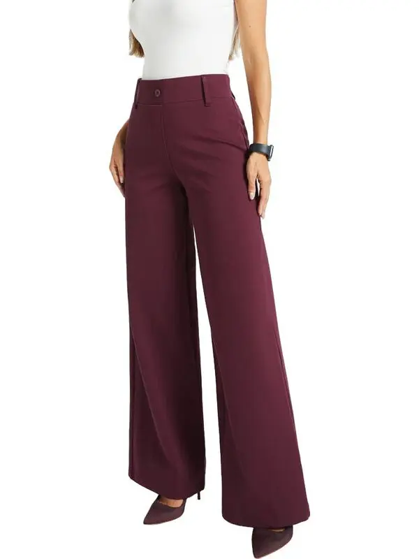 Betabrand High-waist Wide-leg Trousers - Burgundy