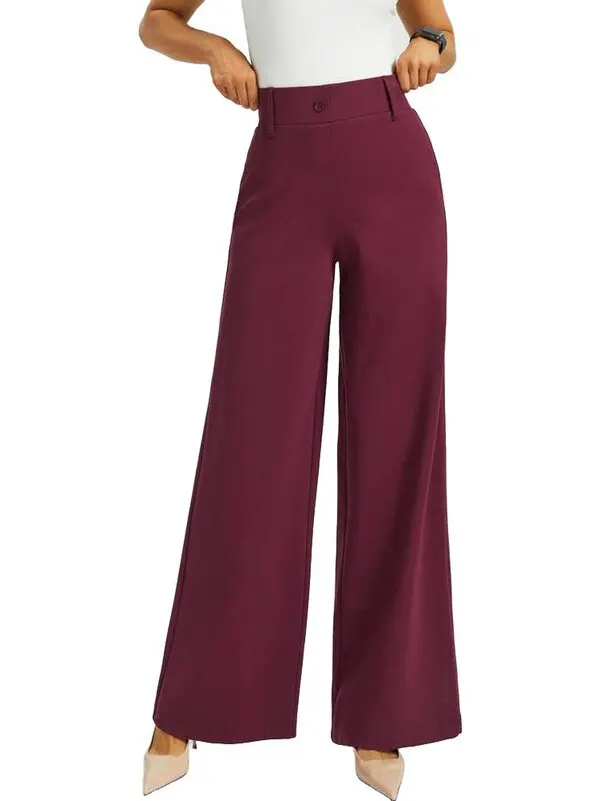 Betabrand High-waist Wide Leg Trousers - Burgundy