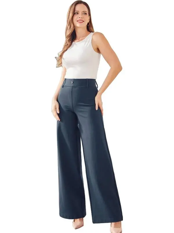 Betabrand High-waist Wide-leg Trousers - Navy