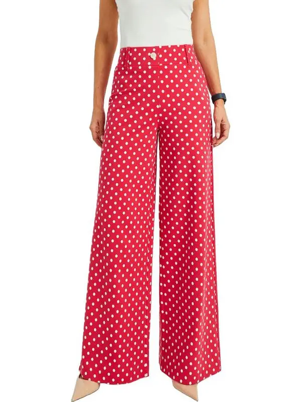 Betabrand High-waist Wide Leg Trousers - Red White Dot