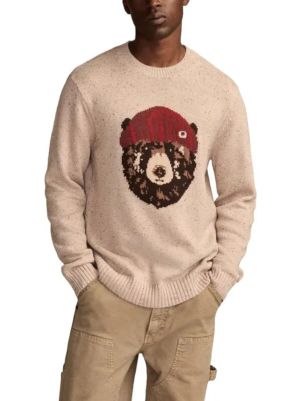 Lucky Brand Intarsia Bear Crewneck Sweater - Gray Morn