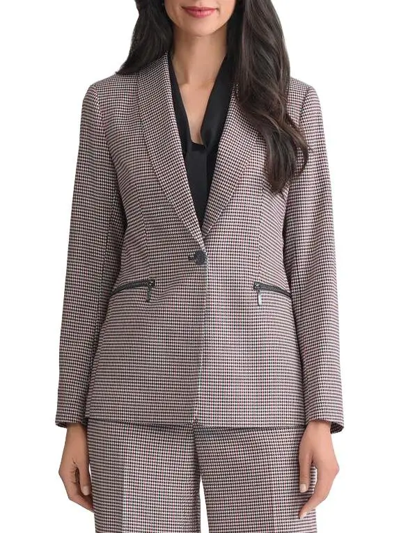 KASPER Plaid Jacket With Zip Pockets - Black/fire Red Mlt