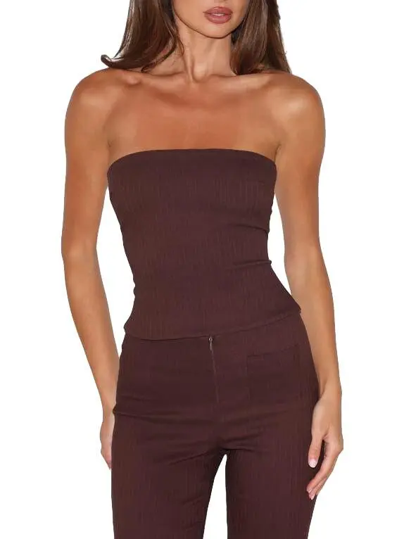 TIGER MIST Pinstripe Lace-up Strapless Top - Chocolate