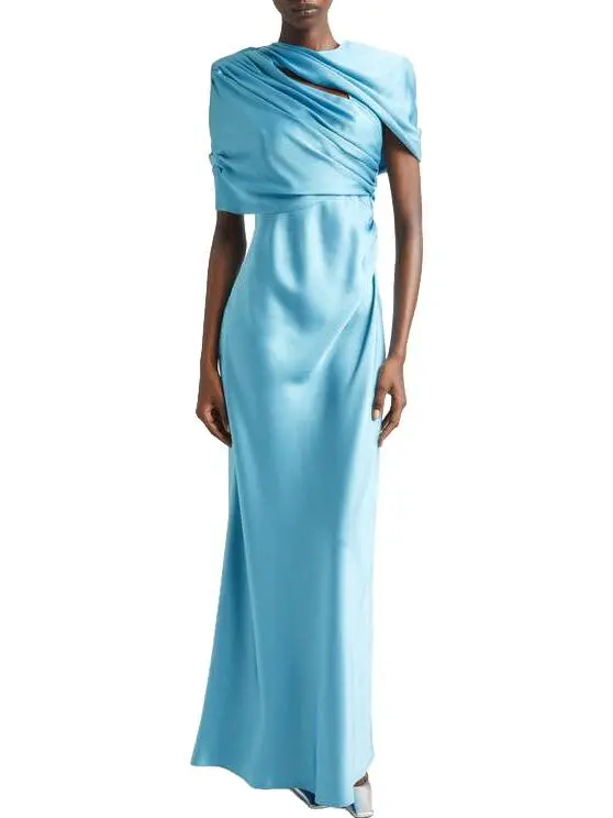 Stella McCartney Draped Satin Cape Gown - Steel Blue