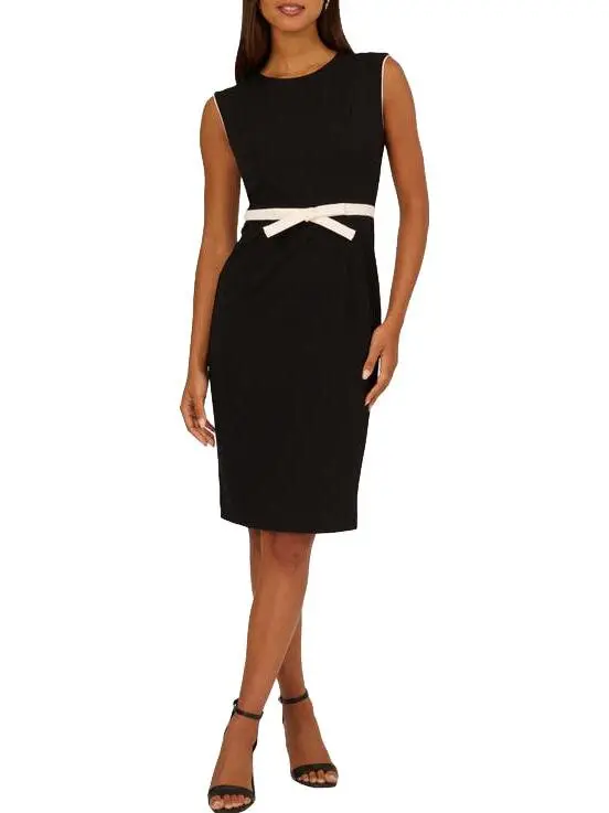 Adrianna Papell Bow Detail Crepe Sheath Dress - Black/ivory