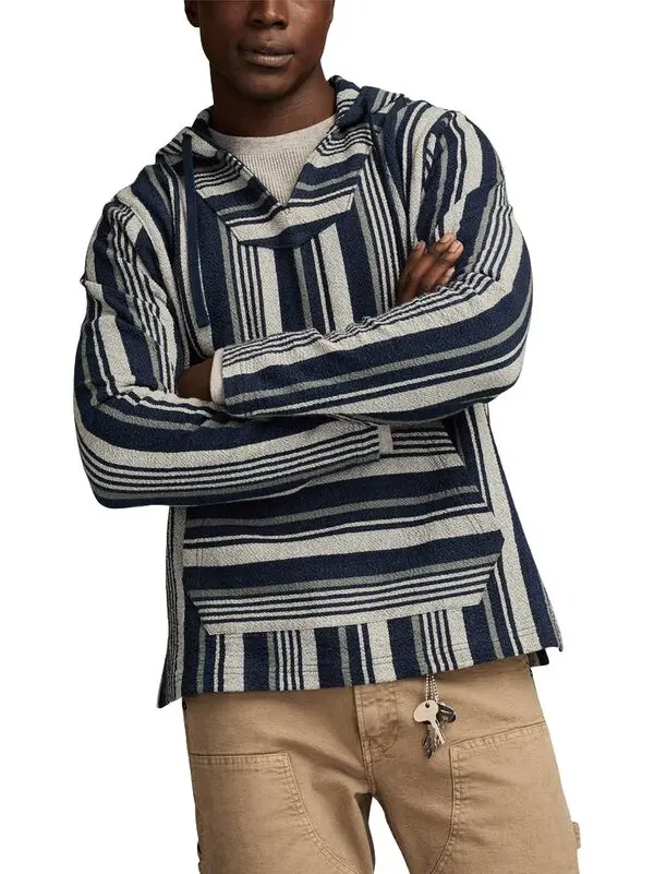 Lucky Brand Baja Stripe Cotton Hoodie - Blue