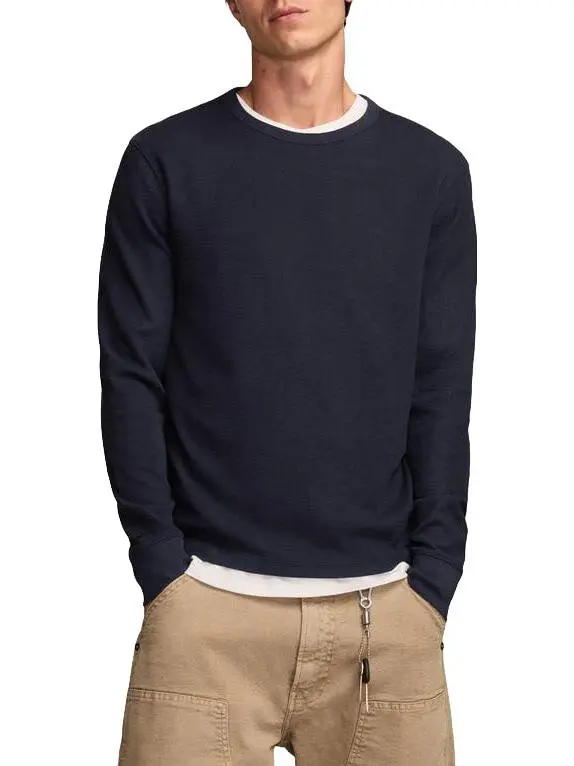 Lucky Brand Duofold Textured Long Sleeve Cotton T-shirt - Navy