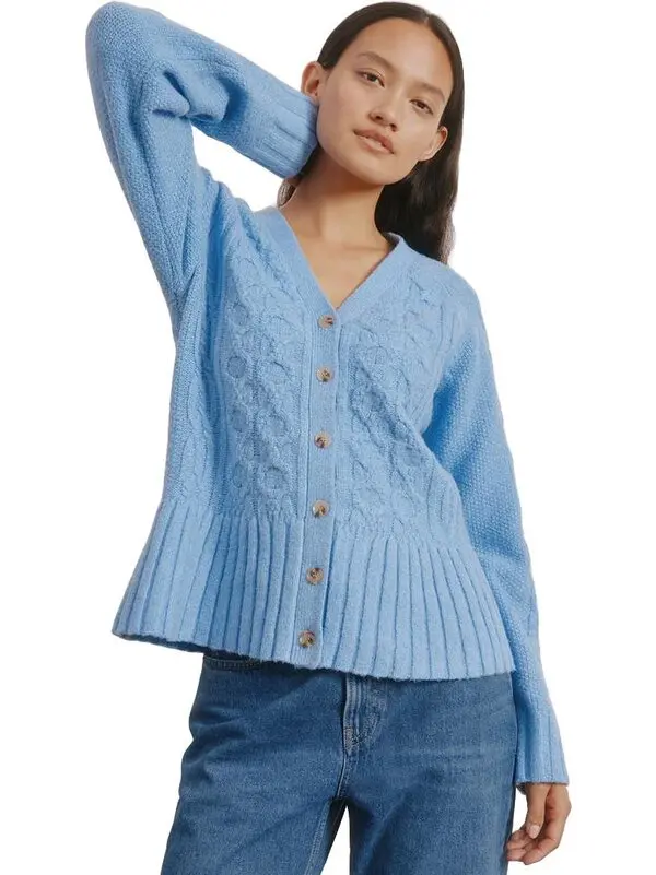 ALBARAY Cable Peplum Cardigan - Blue
