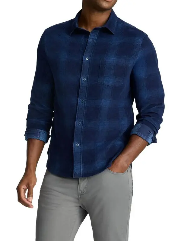 UNTUCKIT Winfield Ombré Check Cotton Corduroy Button-up Shirt - Navy