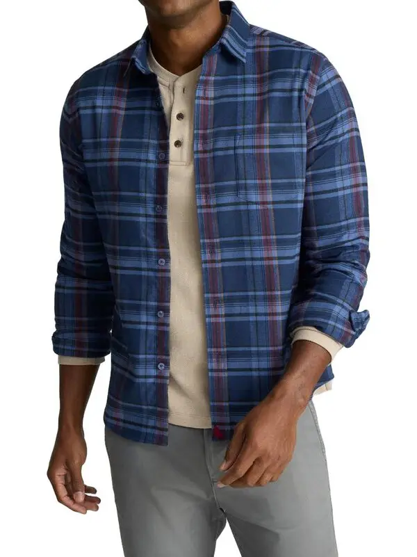 UNTUCKIT Blanchard Plaid Performance Flannel Button-up Shirt - Navy