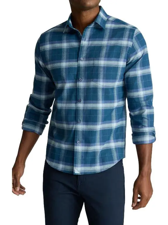 UNTUCKIT Barker Shadow Check Performance Flannel Button-up Shirt - Navy