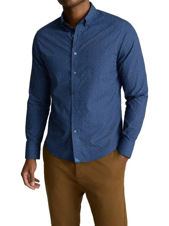 UNTUCKIT Cascadar Mixed Medallion Print Wrinkle Free Cotton Button-down Shirt - Navy
