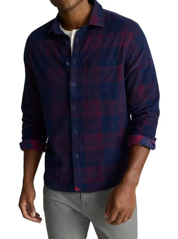 UNTUCKIT Jaeger Plaid Cotton Corduroy Button-up Shirt - Navy