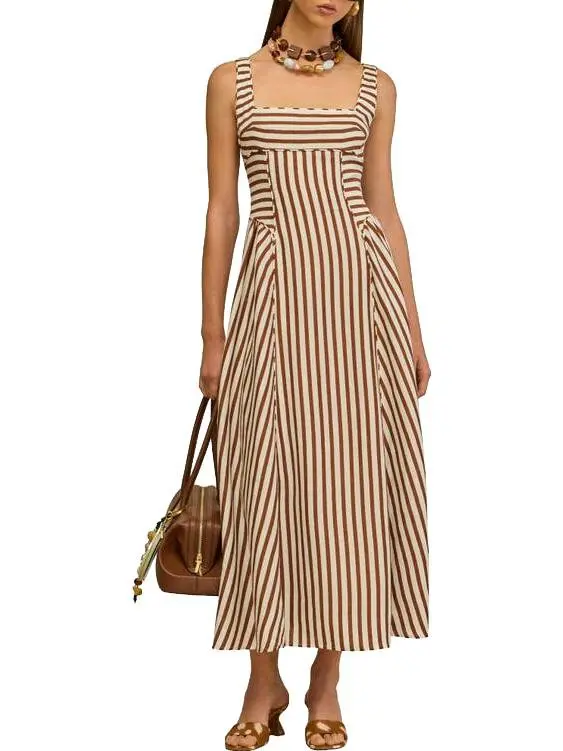 Cult Gaia Carla Linen Midi Dress - Small Saddle Stripe