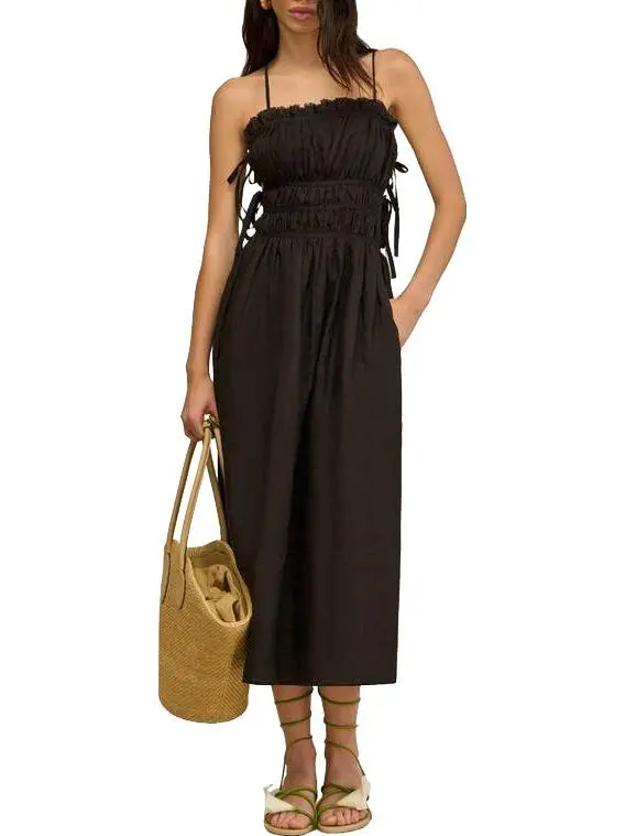 Cult Gaia Lola Ruched Linen-blend Sundress - Black