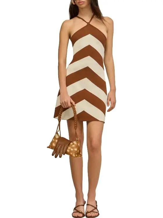 Cult Gaia Nelson Stripe Halter Sweater Dress - Large Saddle Stripe
