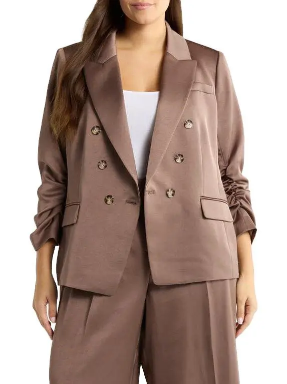 TAHARI ASL Double-breasted Satin Blazer - Mocha