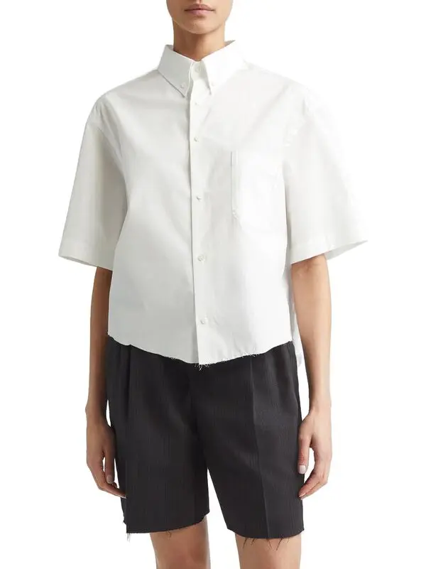 MAISON MARGIELA Décortiqué Crop Short-sleeve Button-down Shirt - Off White