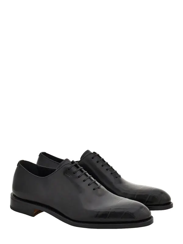 FERRAGAMO Angiolo Croc Embossed Wholecut Oxford - Nero Nero Nero
