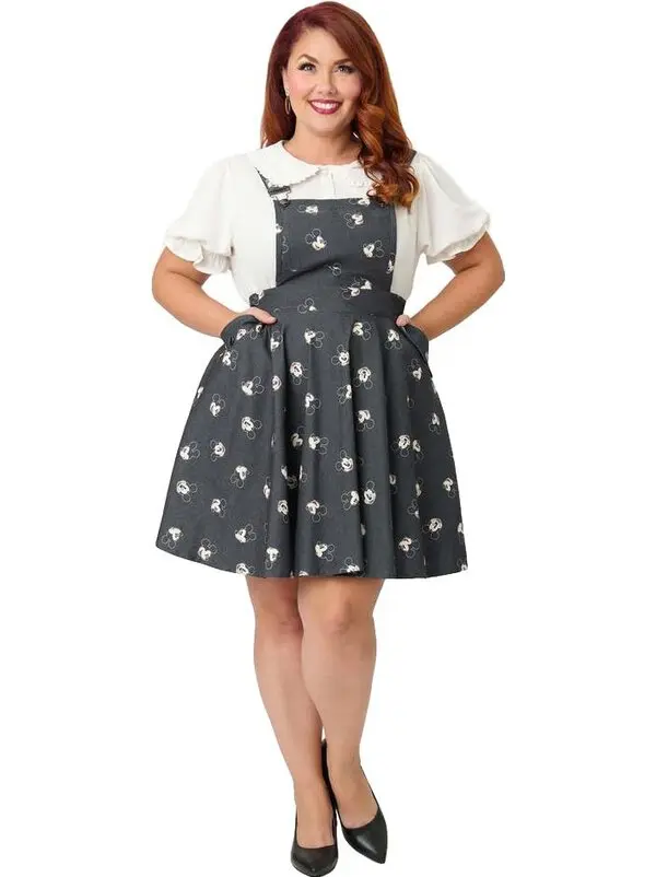Unique Vintage Brionne Pinafore Skirt - Black Mouse Print