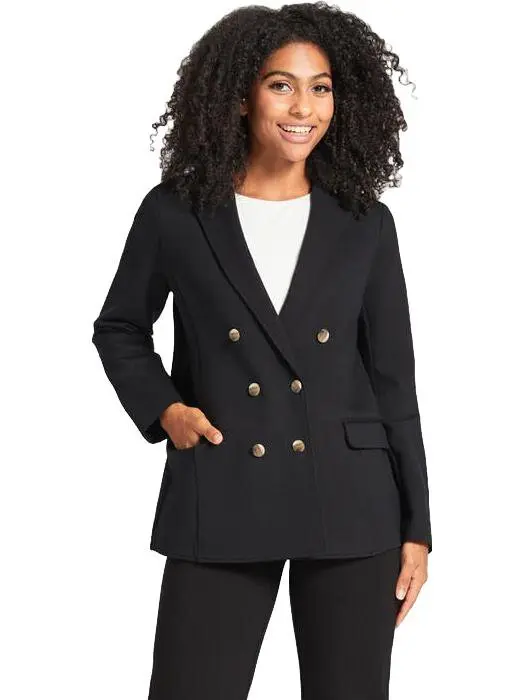 Betabrand Double-breasted Stretch Ponte Blazer - Black