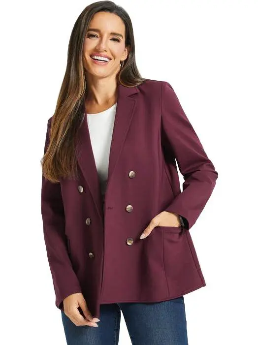 Betabrand Double-breasted Stretch Ponte Blazer - Burgundy