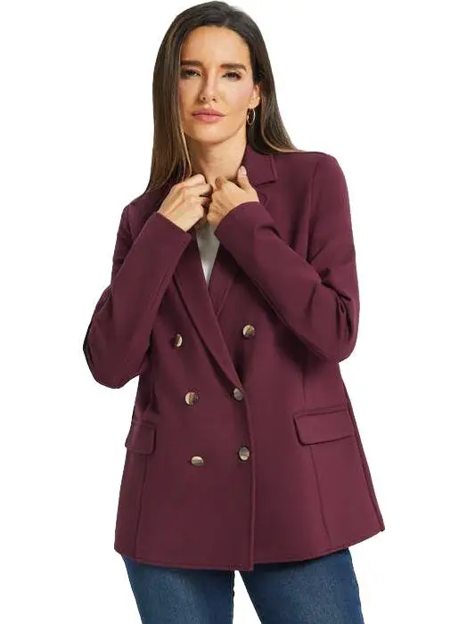Betabrand Double-breasted Stretch Ponte Blazer - Burgundy
