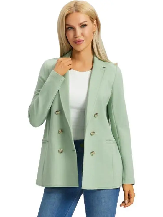 Betabrand Double-breasted Stretch Ponte Blazer - Muted Mint