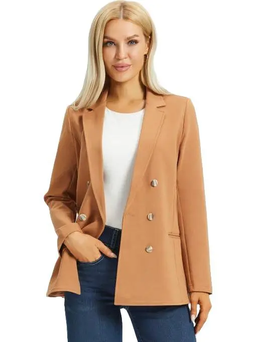 Betabrand Double-breasted Stretch Ponte Blazer - Sandalwood