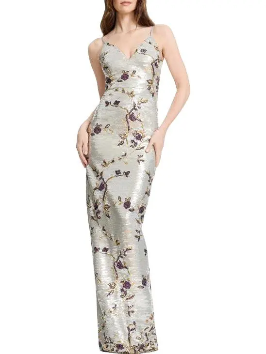 Dress The Population Cammie Sequin Floral Gown - Pearl Multi
