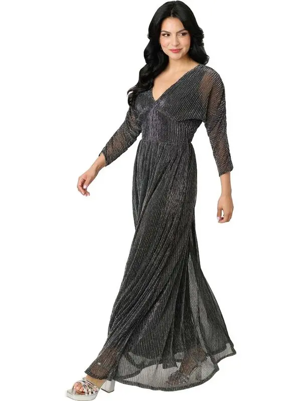 SMAK PARLOUR Faux Wrap Maxi Dress - Black & Silver Shimer