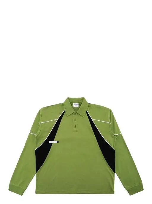 STUDENTS Captain Colorblock Long Sleeve Cotton Polo Shirt - Moss