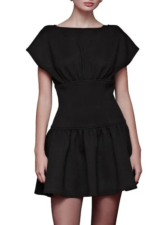 Avec Les Filles Bateau Neck Stretch Minidress - Black