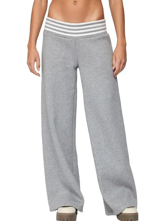 EDIKTED Eloura Stripe Waist Low Rise Sweatpants - Gray-melange